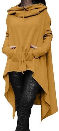 Generic Sweat &agrave; capuche surdimensionn&eacute; gothique &agrave; ourlet asym&eacute;trique pour femme - Col b&eacute;nitier - Manches longues - &Eacute;paules tombantes, jaune, 4XL