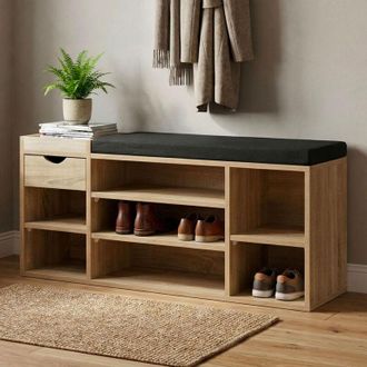 M&S Collection Banc &agrave; chaussures 1 tiroir 100x30x45 cm d&eacute;cor ch&ecirc;ne et noir