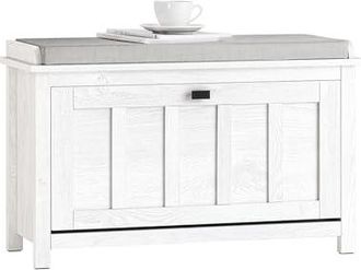 SoBuy Banc à Chaussures Rembourré - Meuble Chaussure Entrée avec Abattant Réglable et Coussin Confortable - Banc Rangement Chaussures pour Entrée - Blanc Vi