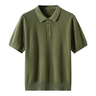 Generic Polo d&eacute;t&eacute; d&eacute;contract&eacute; pour homme - Manches mi-longues - Col en tricot - Couleur unie, Vert arm&eacute;e., 3XL