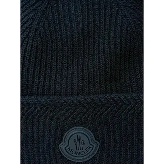Moncler M4281 Ribbed Cashmere-Wool Knit Beanie - Black