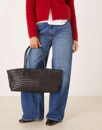 Mango Gro&szlig;e Shopper-Tasche aus Leder in Schwarz