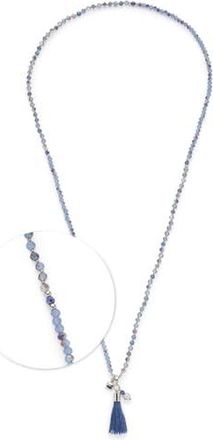 Leonardo Collier Donna - Longue chaîne sans fin en acier inoxydable argenté - Collier de perles de verre dans des tons bleus froids - 80 cm de longueur - Bijou