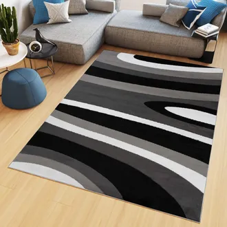 Tapiso Maya Teppich Kurzflor Modern Streifen Gestreift Design Grau Schwarz Weiß Wohnzimmer Schlafzimmer Büro ÖKOTEX 200 x 200 cm