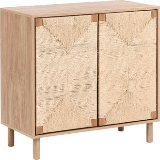 Beliani Sideboard Holzoptik Hellbraun 40x81x78 cm mit 2 Papierseil-T&uuml;ren Boho Design Bondi