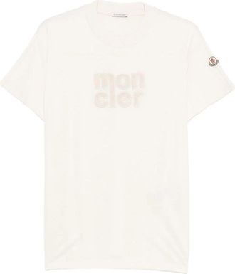 Moncler Femme, Tops, Blanc, Taille: 42 FR Teddy Logo Cotton T-Shirt