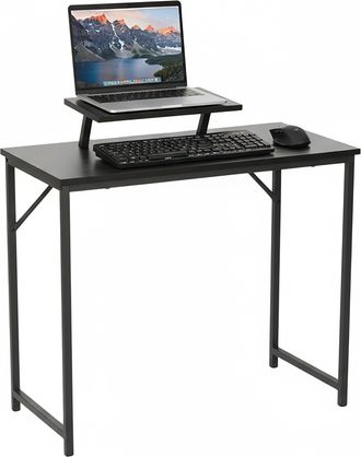 Relaxdays Schreibtisch mit Monitoraufsatz, HBT: 75 x 80 x 40 cm, MDF, Metall, Kleiner Arbeitstisch, Homeoffice, schwarz