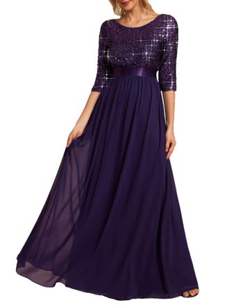 Ever-pretty Abendkleid f&uuml;r Damen, lang, Empire-Stil, mit Pailletten, elastisch, Chiffon, flie&szlig;end, 00683, 34