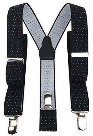 TigerTie Bretelles unisexes en forme de Y avec 3 clips extra solides - Couleur &agrave; pois - Finitions de qualit&eacute; - Largeur : 35 mm, noir/argent&eacute;, Taille Unique
