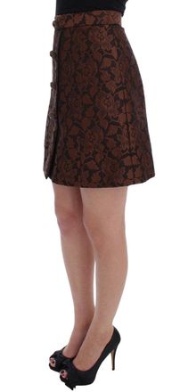 Dolce & Gabbana Womens Brown Floral Brocade Mini Bubble Skirt Cotton