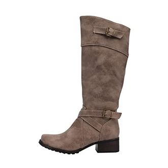 Generic Bottes hautes genou pour femmes mollet large bottes confortables pour dames bout rond boucle &eacute;l&eacute;gante fermeture &eacute;clair lat&eacute;rale talon bas bottes d&eacute;qui