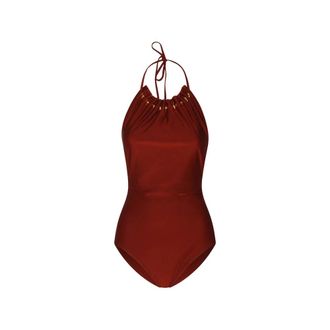 Zimmermann Aster Geraffter- Perlenbesetzter Einteiliger Badeanzug - - Swimwear - Damen - Rot - S