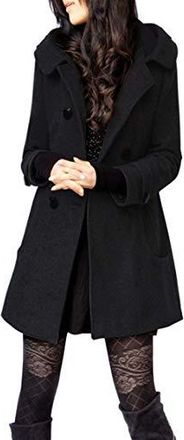 TOMWELL Femme Manteau Jacket Trench Coat Gilet Blazer Manteau Hiver Femme Bouton de Mode Long Veste OL Vintage Chaud Manches Longues en Laine B Noir XL