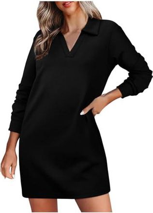 Generico Mini robe décontractée pour femme à manches longues avec col en V et col en V pour lautomne, Noir, XX-Large