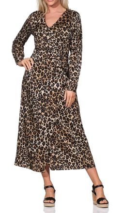 Vero Moda Damen Midi Kleid VMVerena 7/8 Wrap Dress Wickeloptik Leopard-Muster 10323869 Tigers Eye Verena XL