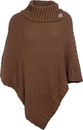 Knit Factory Nicky Gestrickter Poncho - Damen Strickponcho mit Kragen - Mit Wolle - Hochwertige Qualität - Tobacco