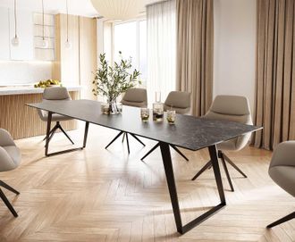 DELIFE Esstisch Edge 300x100 Keramik Laminam Nero Greco Anthrazit Metall Schr&auml;g Schwarz, Esstische