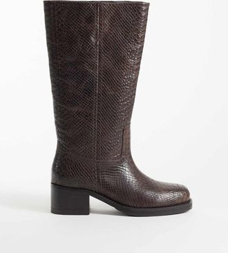 Bronx Ky-ley Reitstiefel bis zum Knie in kaffeebohnenfarbener Schlangenpr&auml;gung-Braun