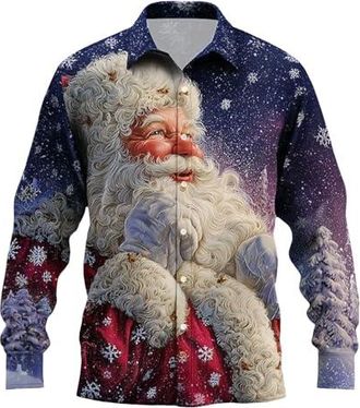Generic Chemises de Noël pour hommes fantaisie Père Noël 3D imprimé numérique Noël T-shirts pour hommes T-shirts décontractés tendance à manches longues chemi