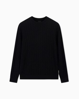 A|X Armani Exchange Mens Essential, Long Sleeve Monogram Logo Texture Pullover Sweater, Black, S