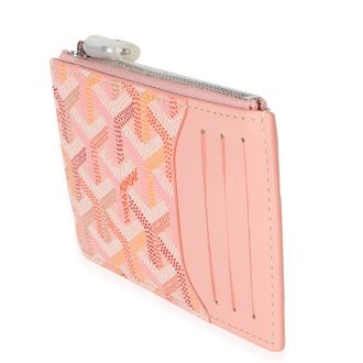 Goyard Mens Pink Goyardine Canvas Bourbon Zip Card Holder Canvas; Leather Wallet