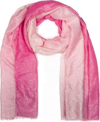 styleBREAKER Écharpe femme avec dégradé de couleurs multicolores et détails métalliques, grand foulard léger avec de courtes franges 01016226, couleur:Fuchsia-abri