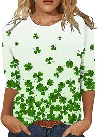 Generic Haut de la Saint-Patrick pour femme &agrave; manches 3/4 - Haut vert tr&egrave;fle - Haut d&eacute;contract&eacute; et ample pour femme - V&ecirc;tements irlandais - Pull slim fit - Co