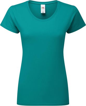 Fruit Of The Loom Ladies Iconic 195 - figurbetontes Damen Shirt aus gek&auml;mmter Baumwolle, Rundhals Basic T-Shirt mit Seitenn&auml;hten, Farbe:Ocean Teal, Gr&ouml;&szlig;e:2XL