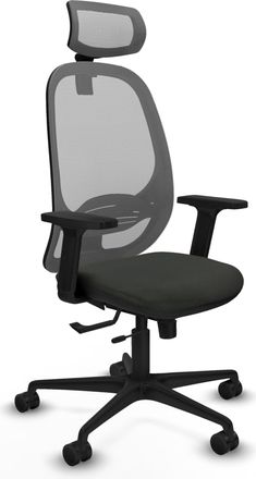 Piqueras y Crespo B&uuml;rostuhl aus schwarzem Mesh mit 2D-Armlehnen, h&ouml;henverstellbarer Lendenwirbelst&uuml;tze und h&ouml;henverstellbarem Kopfteil und Neigungsverstellung, ausgesta