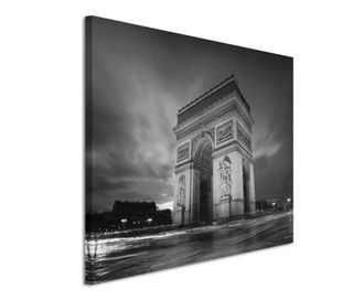 Paul Sinus Art 50x70cm Wandbild Fotoleinwand Bild in Schwarz Weiss Triumphbogen Paris bei Sonnenuntergang