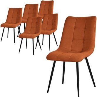 ML Design Set de 6 Chaises de Salle à Manger Orange, avec Revêtement en Tissu Polyester et Pieds Métalliques Noirs, Chaises de Cuisine avec Dossier, Chaises