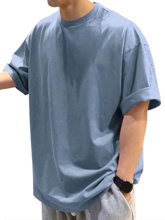 TOMWELL Herren T-Shirt Oversize Fit Kurzarm Sommer Oberteil mit Rundhals Weit Geschnittenes Lang Tee Einfarbig Basic T Shirts Männer Longshirt Vintage Streetw