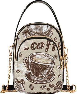 Mnsruu Sacs à bandoulière pour femme - Tasses à café marron rétro - Sac à dos à bandoulière avec sangle réglable