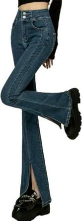 Generic QXDZSW Jeans r&eacute;tro pour femme taille haute et slim fendue jambe large pantalon micro &eacute;vas&eacute; pour femme, Bleu r&eacute;tro., XXL