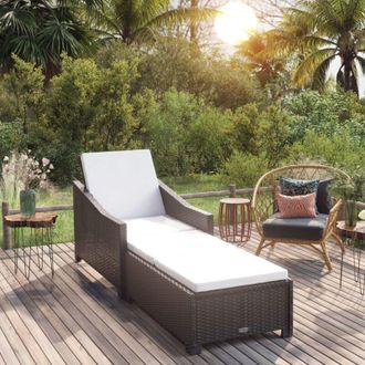 vidaXL Vidaxl - Transat r&eacute;sine tress&eacute;e noire avec coussin blanc cass&eacute; - Dossier r&eacute;glable et accoudoirs coulissants - Dimensions 201 x 68 x 29/45 cm