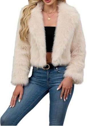 Generic Manteau court en fausse fourrure pour femme - Veste courte à manches longues - Style décontracté, a-beige, XXL