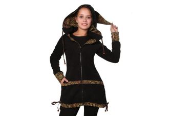 Kunst und Magie Kurzjacke Kunst&Magie kurzer Damenmantel Fleece+abnehmbarer Zipfelkapuze Fairy