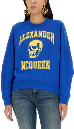 Alexander McQueen Varsity Skull Logo Sweatshirt - Blue