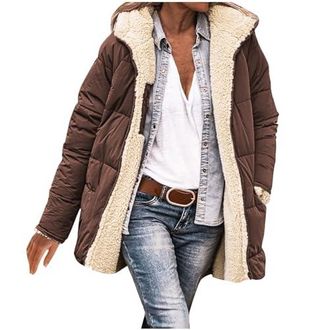 Generico Manteau Femme Dhiver Élégant Long Parka À Capuche Curvy Veste Manteaux Automne Hiver Veste Décontracté Rembourré Vestes Polaire Outwear Avec Zip Et Po