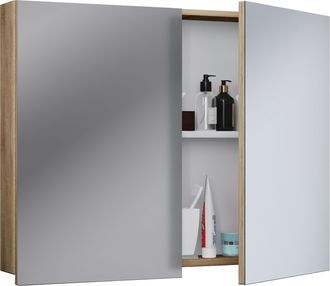 VCM Badschrank zeitlos | Ma&szlig;e ca. H. 59 x B. 60 x T. 12 cm | Zwei Dreht&uuml;ren | Spiegelschrank - Badinos 59 x 60 cm
