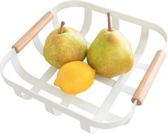 Yamazaki Tableware Yamazaki 2975 TOSCA K&uuml;chenkorb, wei&szlig;, Stahl/Holz, minimalistisch, 23.5 x 22 x 6 cm