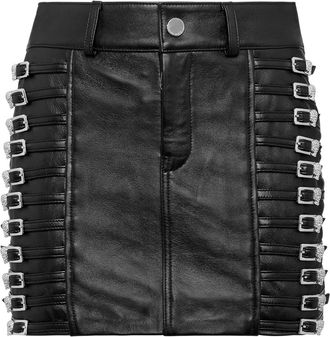 Philipp Plein Femme, Jupes, Noir, Taille: 38 FR Leather Skirt Mini Crystal Skull