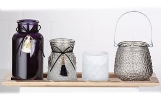 Gilde 4er Ensemble Windlichter & Vasen Glas grau, naturfarben 44453