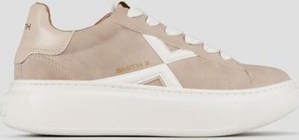 Alexander Smith College Woman in beige suede and white logo