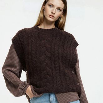 La Redoute Collections Pull Col Rond Sans Manches Maille Torsad&eacute;e