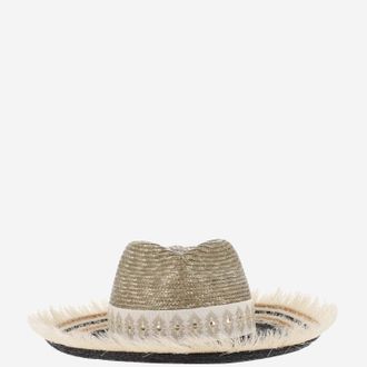 Ferruccio Vecchi Womens Straw And Viscose Blend Hat With Embroidery