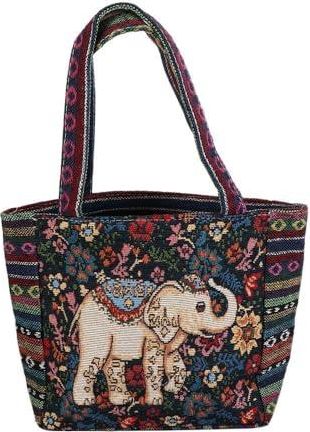 Generic Sac à main de style ethnique, sac fourre-tout en toile portable pour femme, sac fourre-tout vintage brodé éléphant animal, a