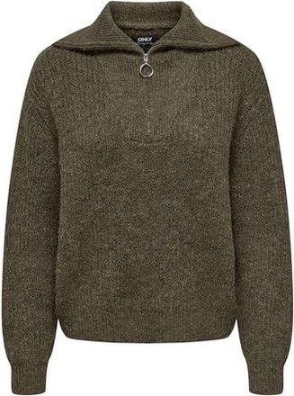 Only ONLBAKER L/S Zip Pullover KNT Pull-Over, Cocoa Brown/Detail:Melange, S aux Femmes