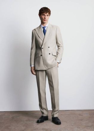 Mango Blazer crois&eacute; 100 % laine Vitale Barberis Canonico beige - Homme - 46 - MANGO MAN