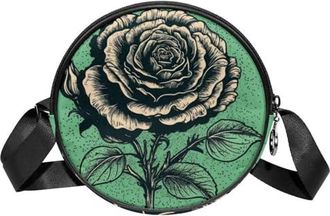 Generic Sac &agrave; bandouli&egrave;re Circle pour femme, petit sac &agrave; bandouli&egrave;re vert et noir, avec fermeture &eacute;clair, bretelles r&eacute;glables, sac &agrave; main rond d&eacute;contract&eacute; pou